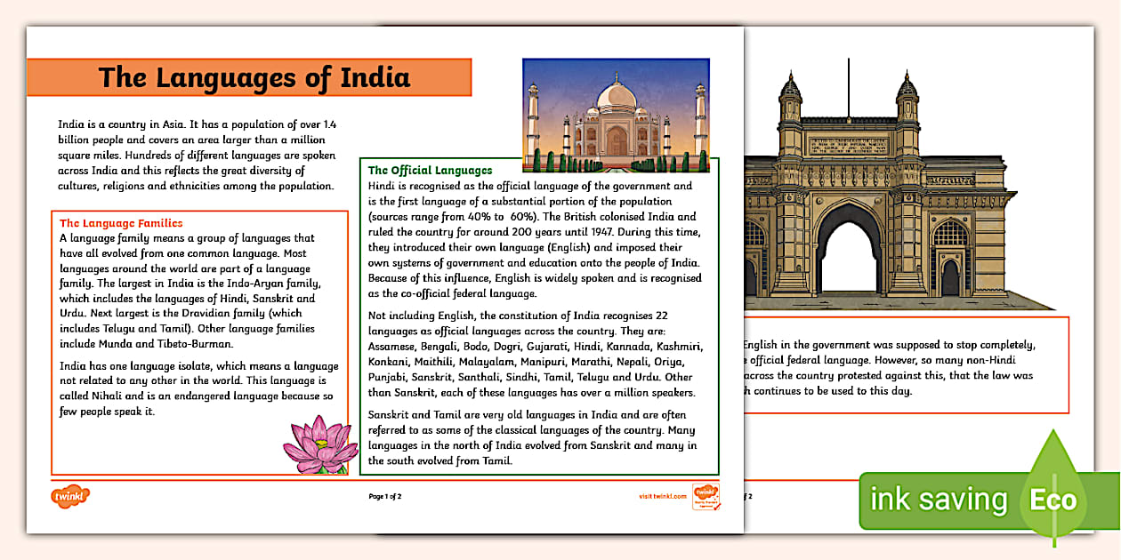 Indian Languages Fact File (Hecho por educadores) - Twinkl