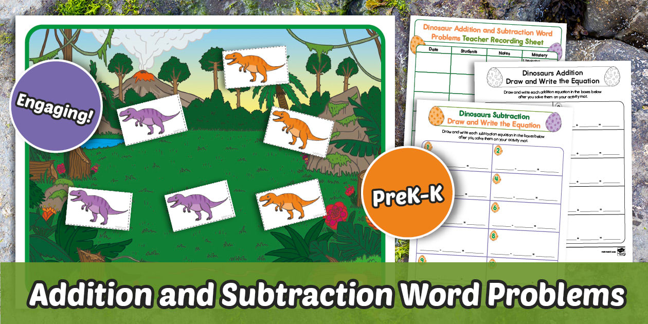 Dinosaur Addition and Subtraction Word Problems Small Group