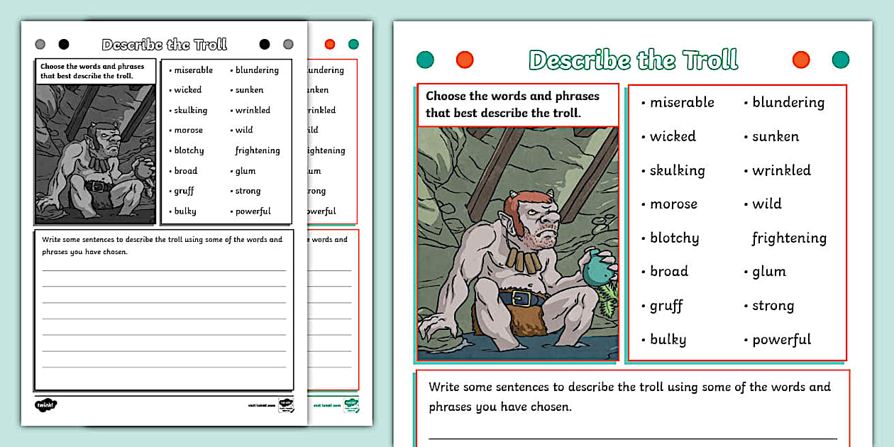 KS2 Describe the Troll Worksheet (teacher made) - Twinkl