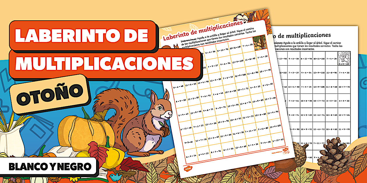 Ficha de actividad: Laberinto de multiplicaciones de otoño