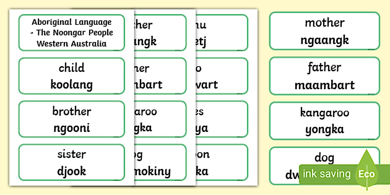 Editable Noongar Aboriginal Language Word Cards - Twinkl