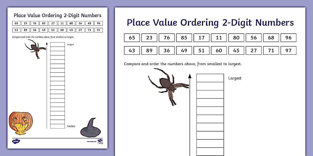 Halloween-Themed Place Value Ordering 2 Digit Numbers
