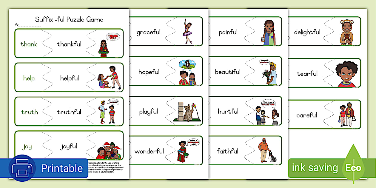 Suffix -ful Puzzle Game (teacher made) - Twinkl