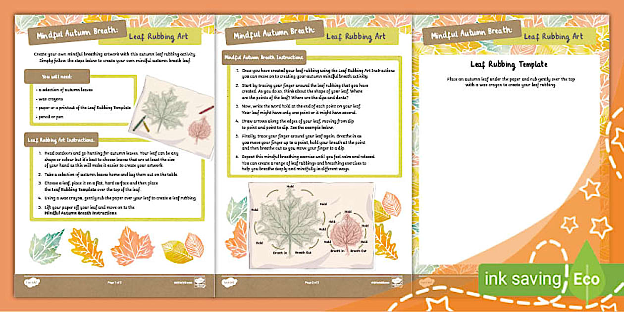 Autumn Leaf Rubbing Art Activity: Mindful Breath - Twinkl