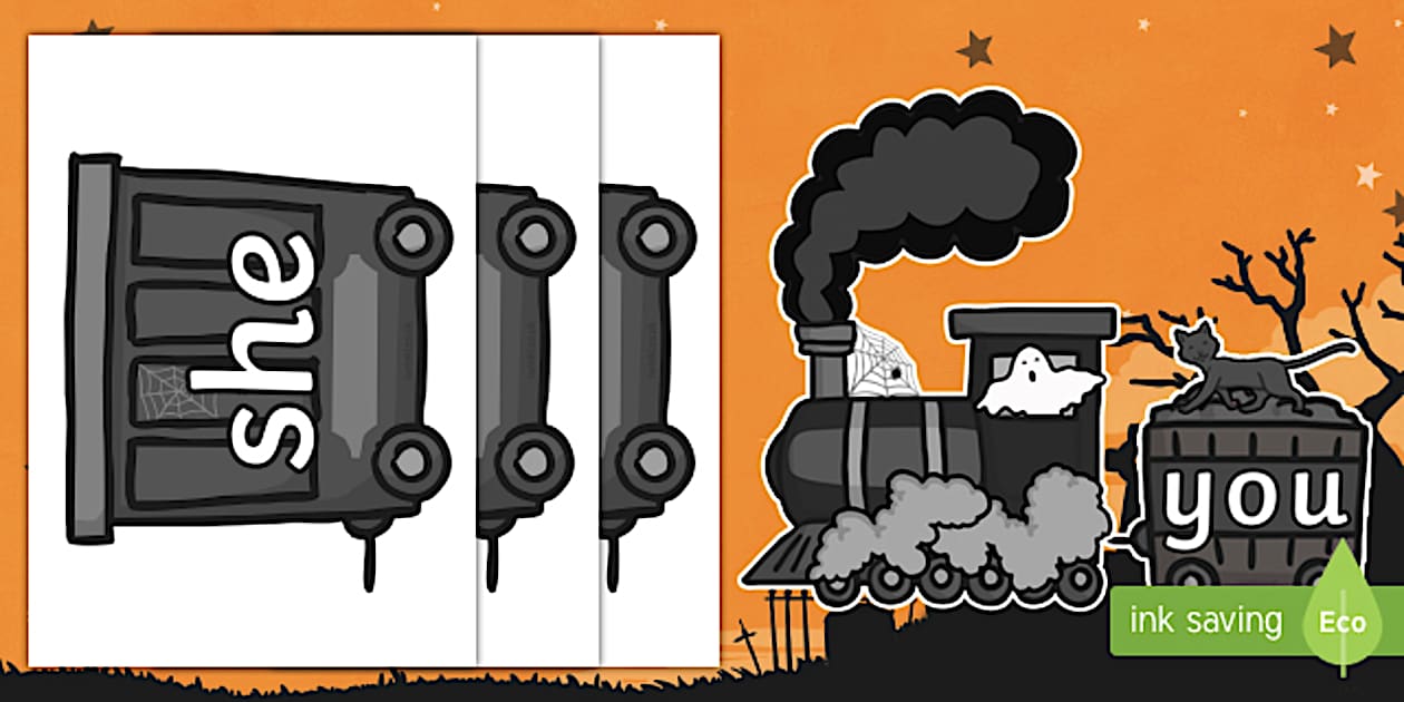 Halloween Ghost Train Phase 3 Tricky Words Display Cut-Outs