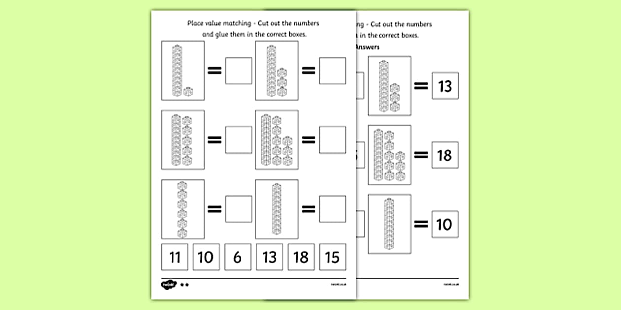 Place Value Teen Numbers | F-2 Maths Worksheet | Twinkl