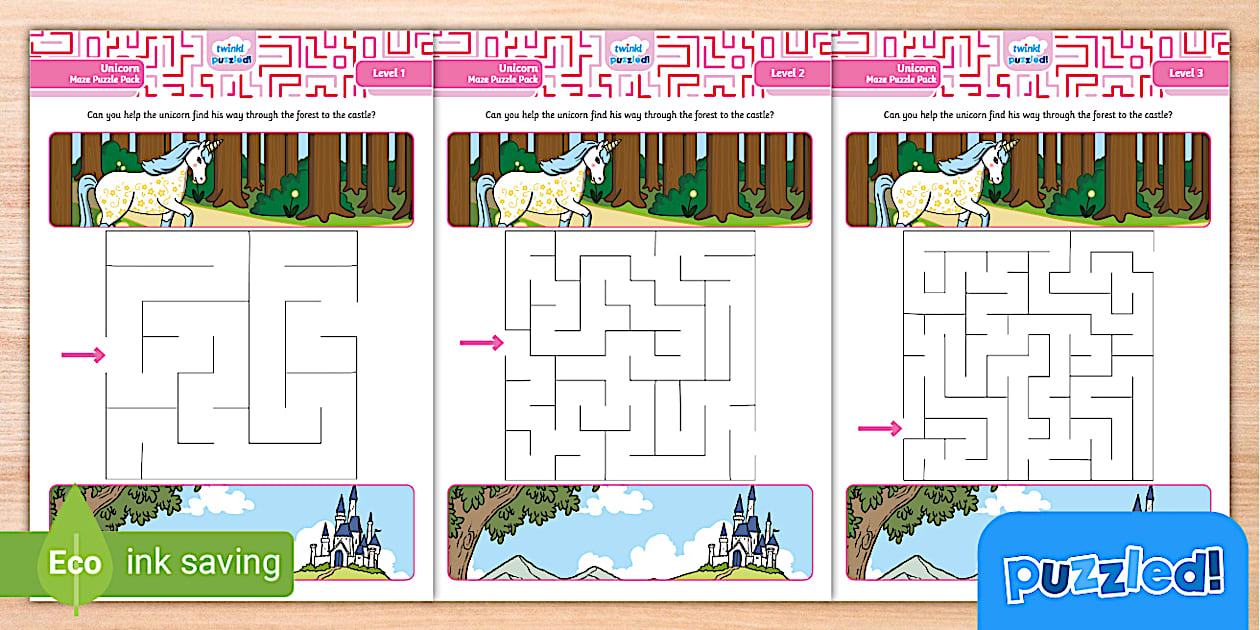 Unicorn Mazes - Twinkl Puzzled (Teacher-Made) - Twinkl