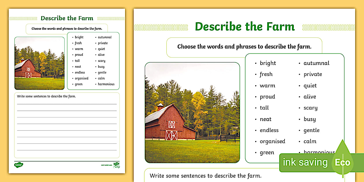Describe the Farm Writing Activity (teacher made) - Twinkl