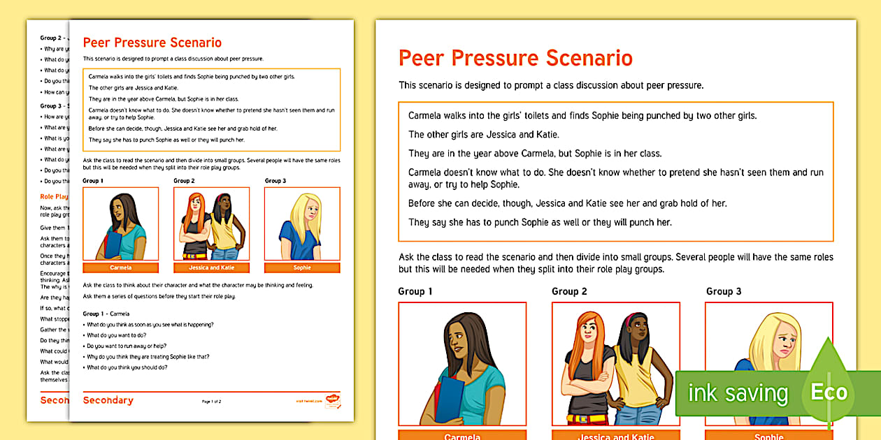 Peer Pressure Scenario 1 Girls Worksheet / Worksheet