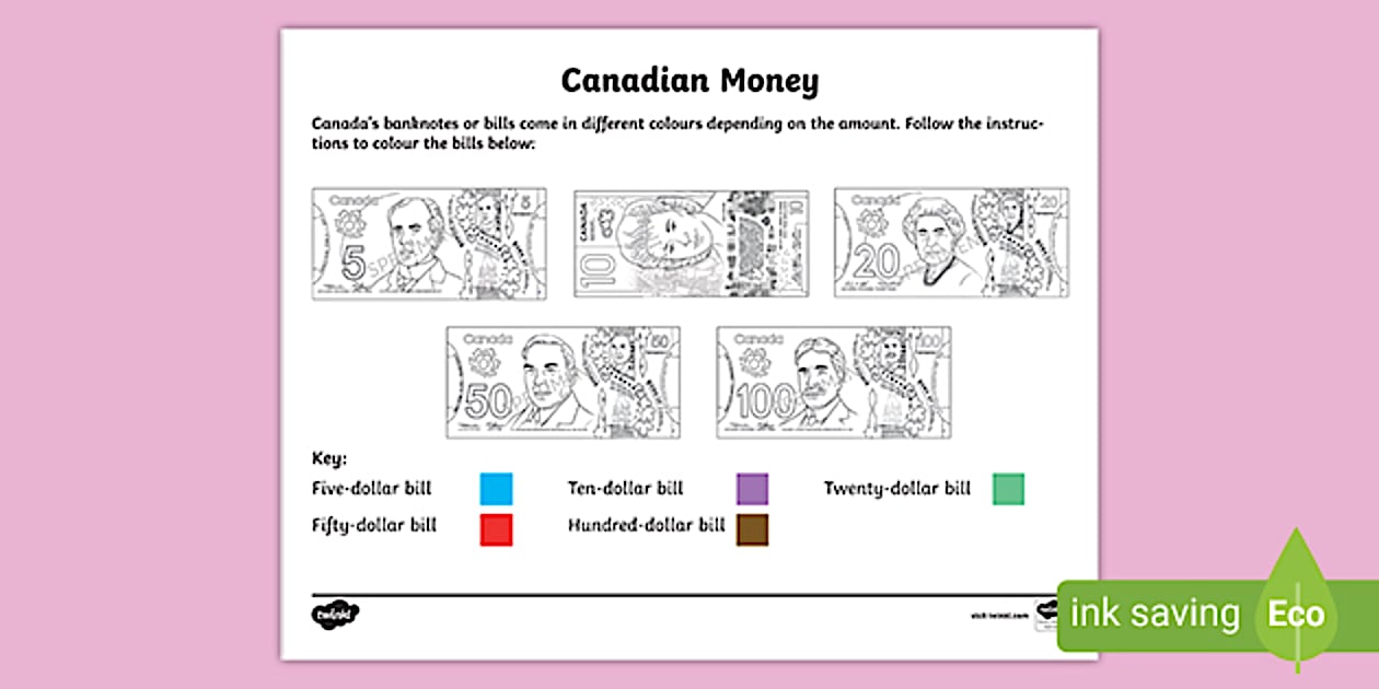 Canadian Money Bills Worksheet | Twinkl CA (teacher made)