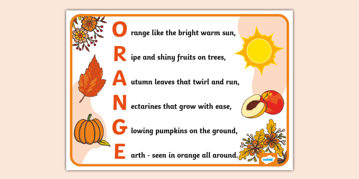 Orange Acrostic Poem Example - Colour Poetry (teacher made)
