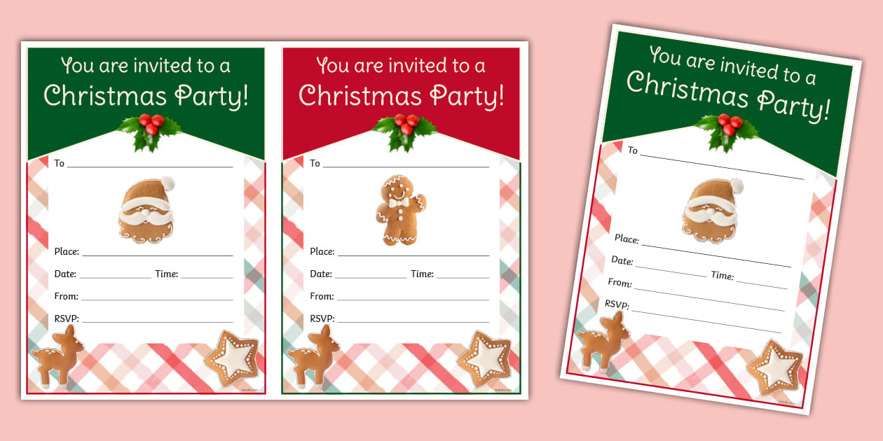 Gingerbread Christmas Theme Party Invitations (teacher made)