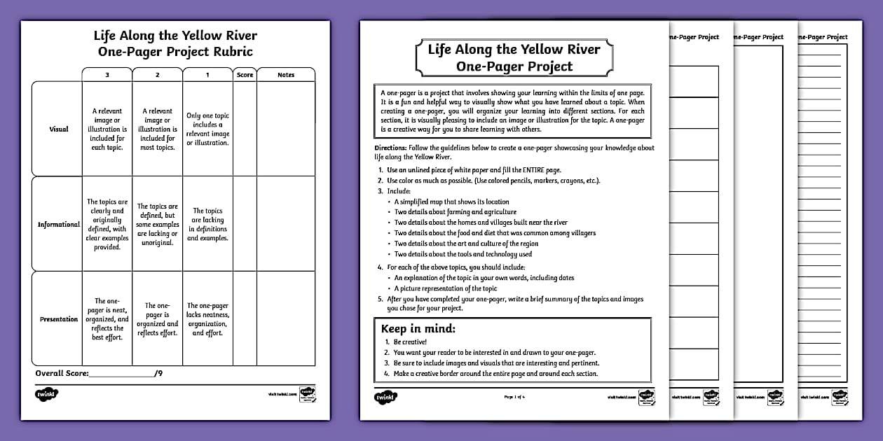 Life Along the Yellow River One-Pager for 6th-8th Grade