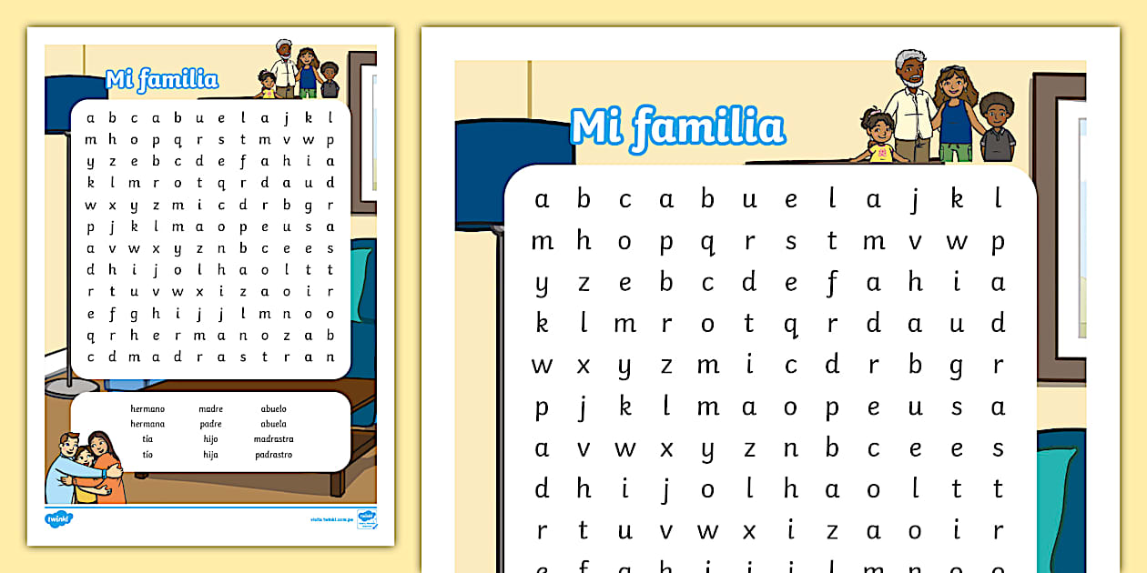 Sopa de letras: Los miembros de mi familia | Twinkl