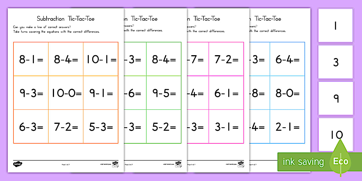 Subtraction Tic Tac Toe | Math and Counting | Twinkl USA
