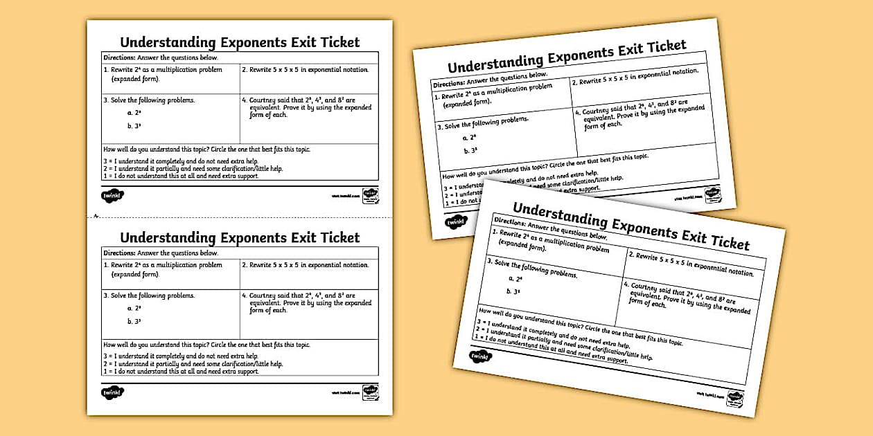 Seventh Grade Understanding Exponents Exit Ticket - Twinkl