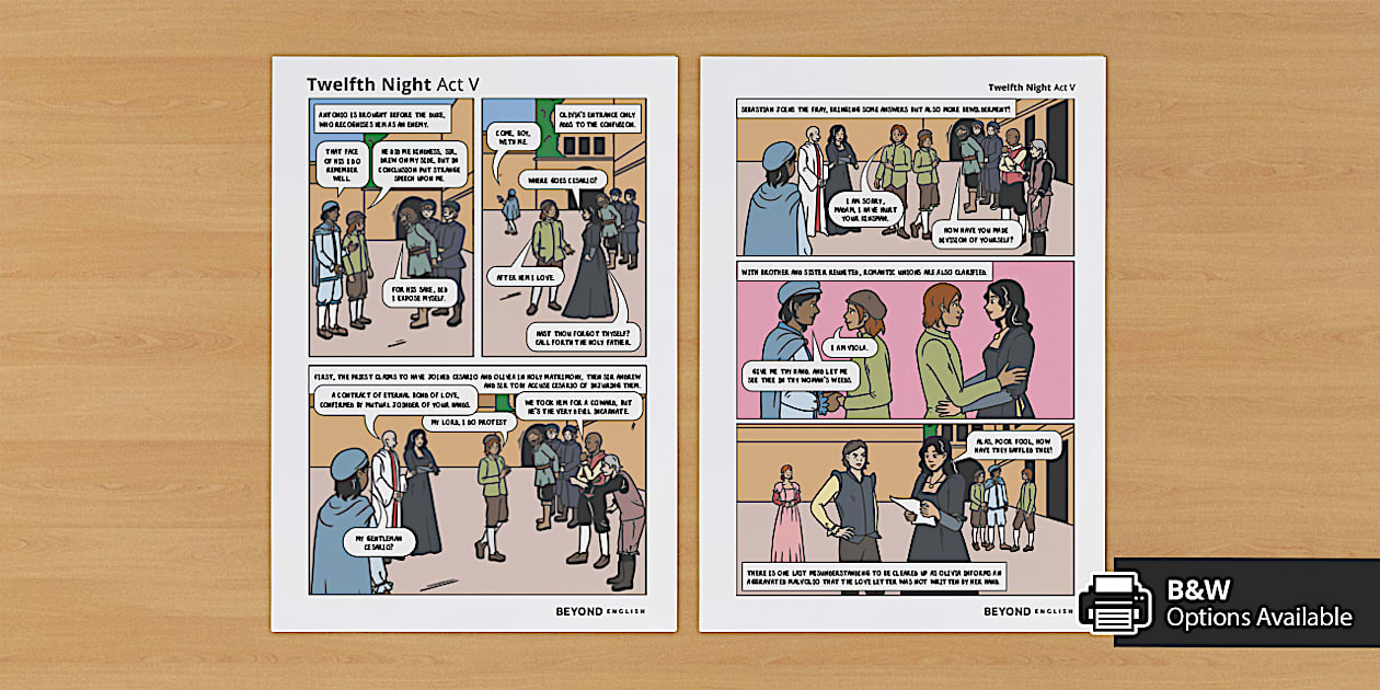 Twelfth Night Graphic Plot Comic Strip - Act V - Twinkl