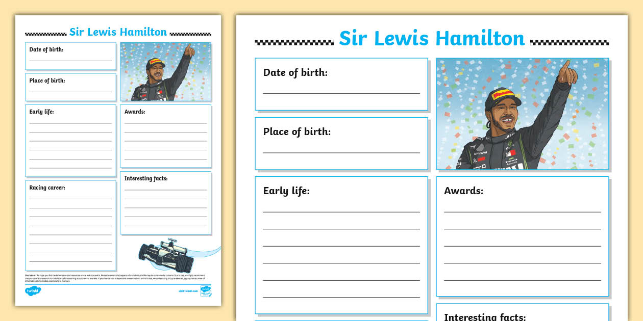 Lewis Hamilton Fact File Template - Lewis Hamilton - Twinkl