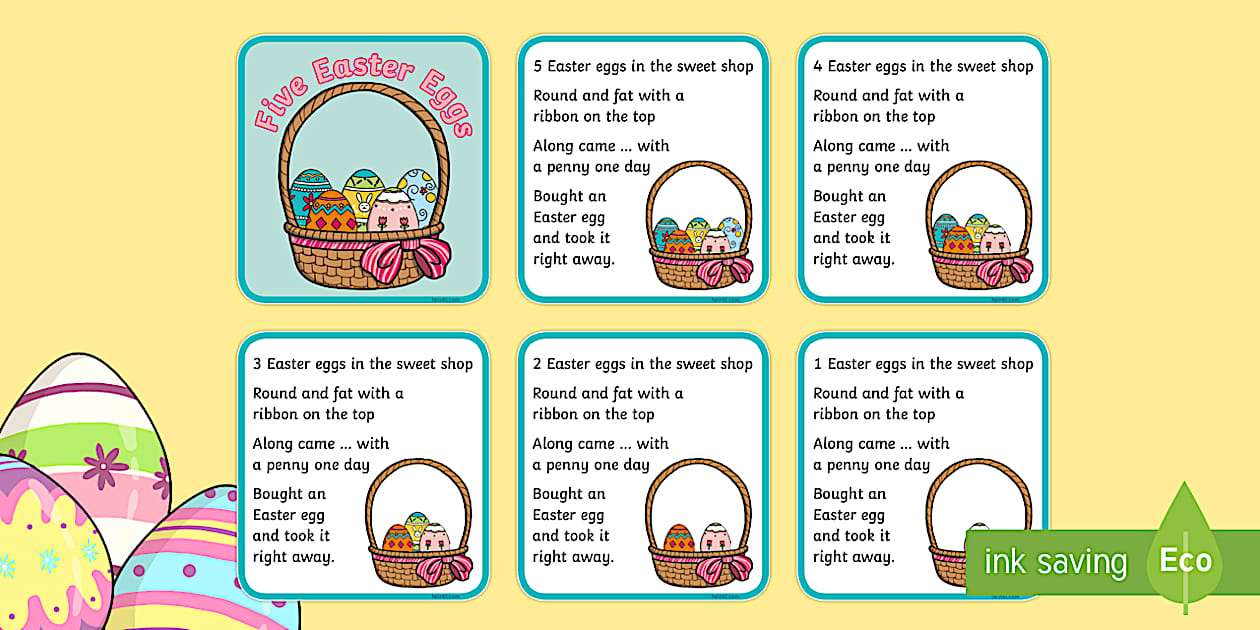 Five Easter Eggs Counting Song Sequencing Cards - Twinkl