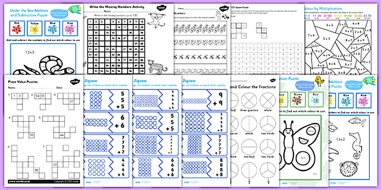 Maths Printable Puzzles for Kids - TA Puzzle Pack for KS1