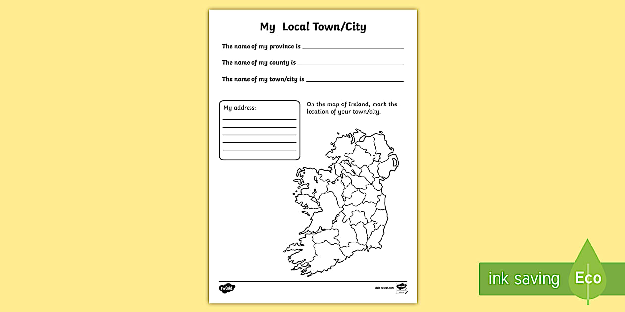 My Local Town/City Write Up Worksheet / Worksheet - Twinkl