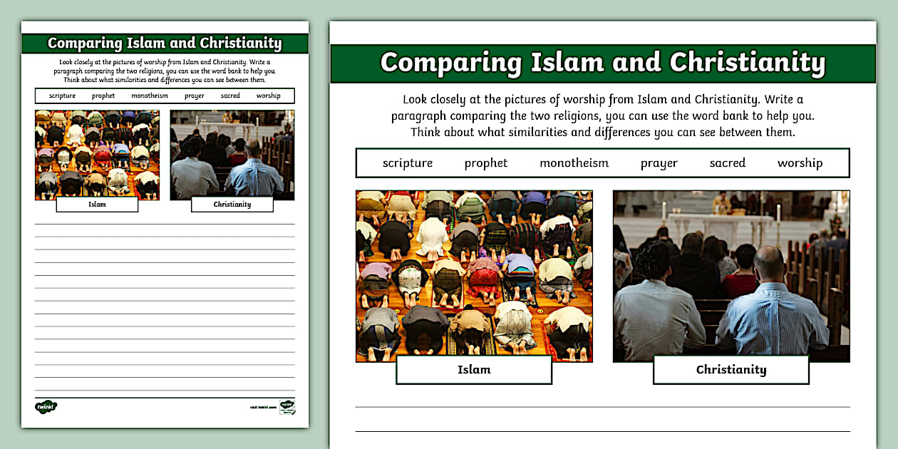 Comparing Islam and Christianity Worksheet (teacher made)