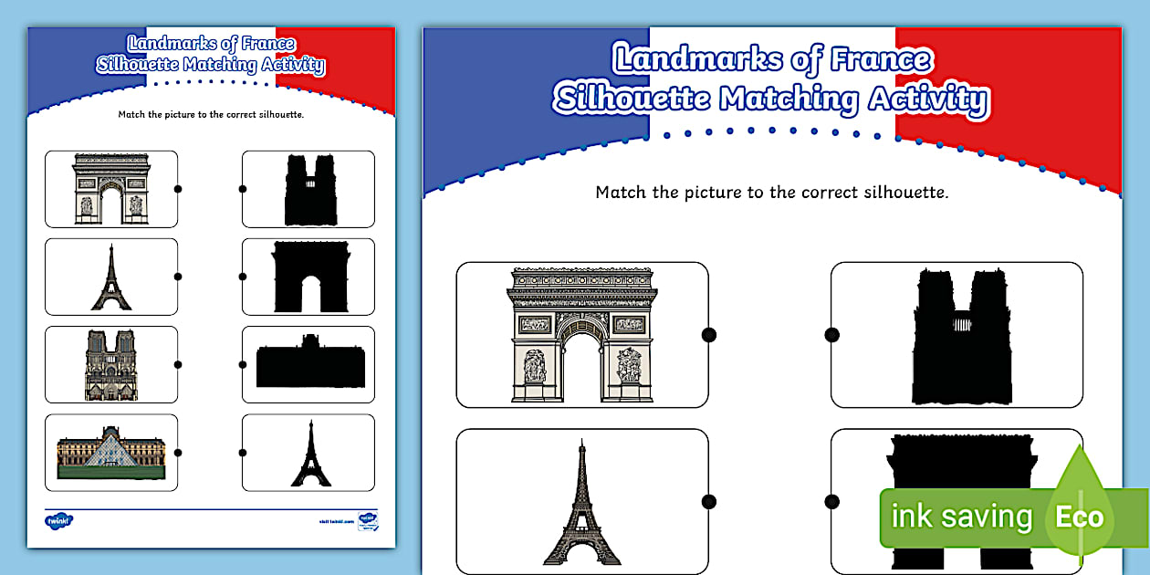 Landmarks of France Silhouette Matching Activity - Twinkl