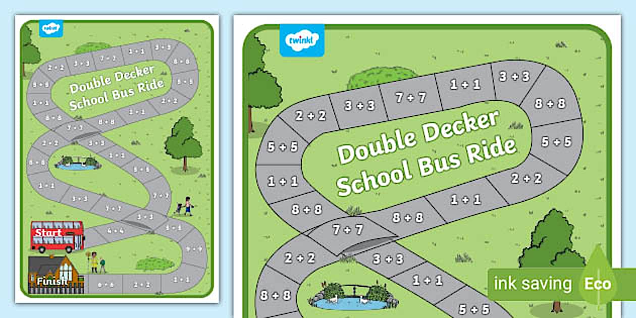 Doubles Addition Bus Board Game - Doubles Games- KS1