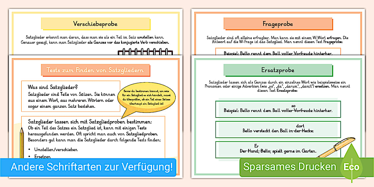 Satzglieder finden mit grammatischen Tests - Poster-Bündel