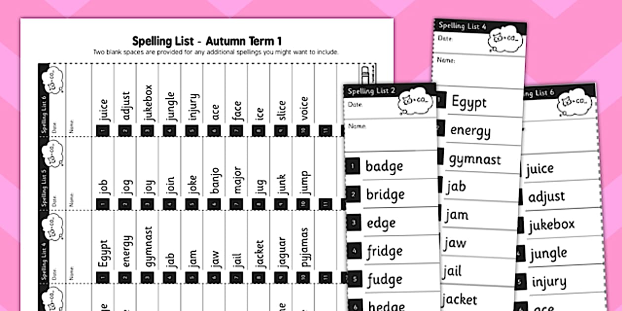 Editable Home Educators Spelling Lists Year 2 Autumn 1
