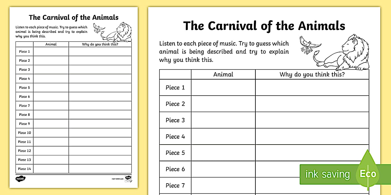 👉 The Carnival of the Animals Worksheet - Twinkl