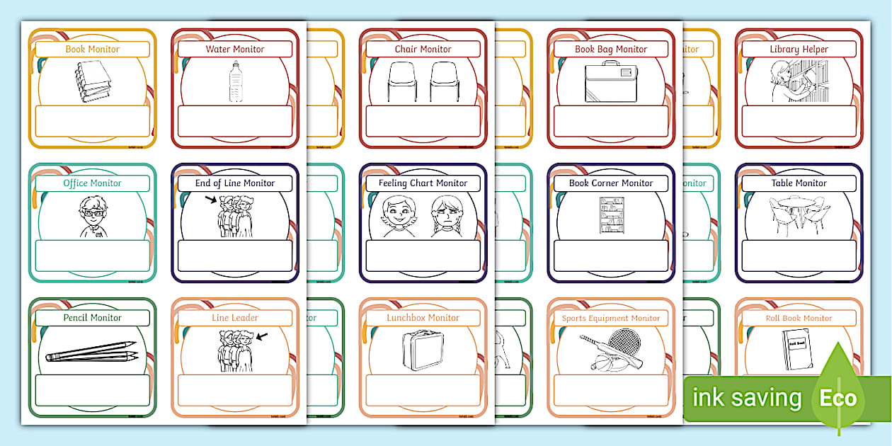 Muted Rainbow Themed Monitor and Class Job Cards - Twinkl