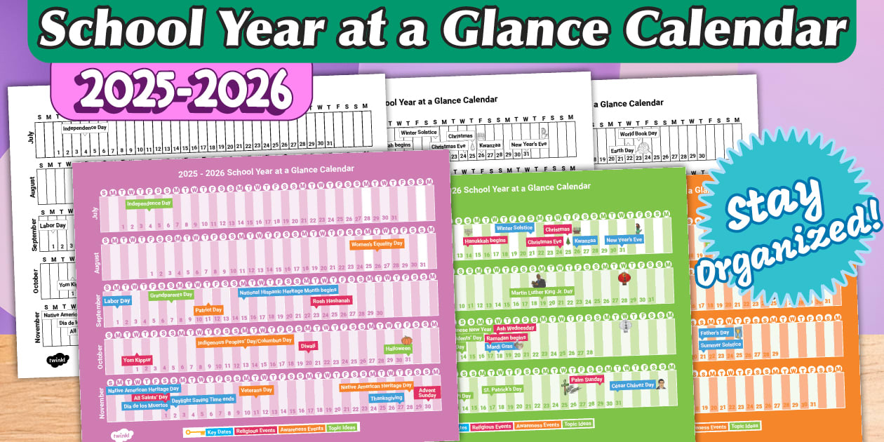 2025-2026 School Year at a Glance Calendar | Twinkl USA