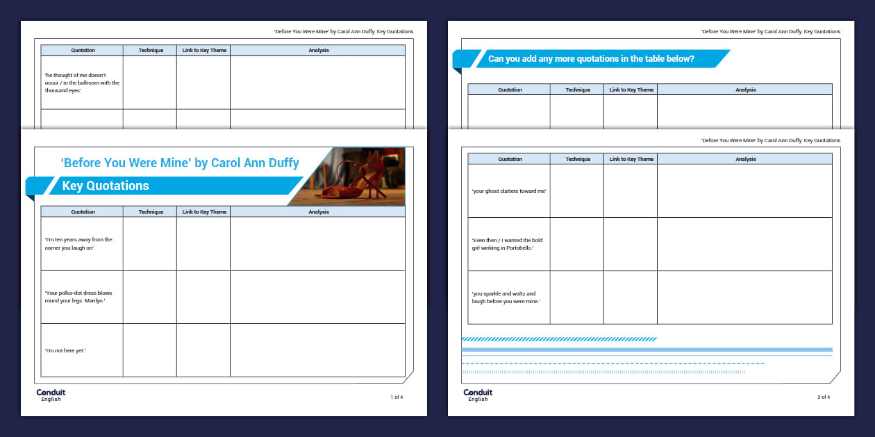 'Before You Were Mine' by Carol Ann Duffy: Key Quotations