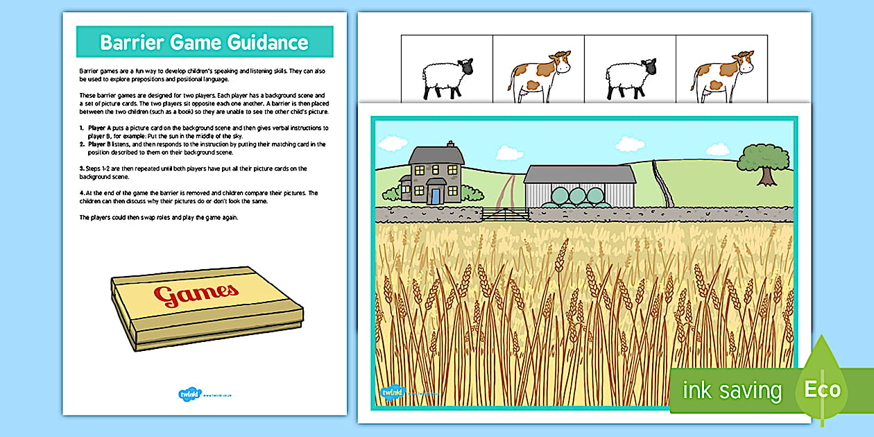 Black and White Farm Barrier Game (teacher made) - Twinkl