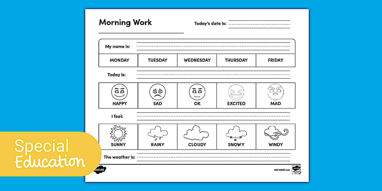 Daily Morning Work for Special Education (teacher made)