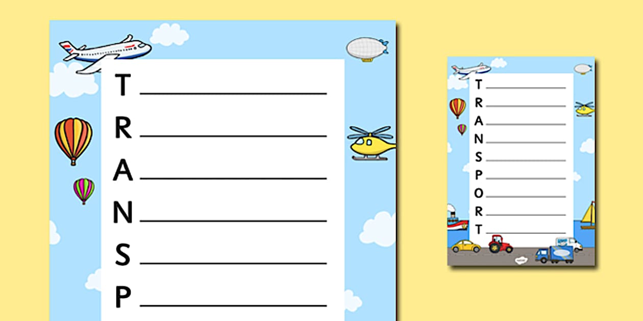 Cursive Transport Themed Acrostic Poem Template - Twinkl
