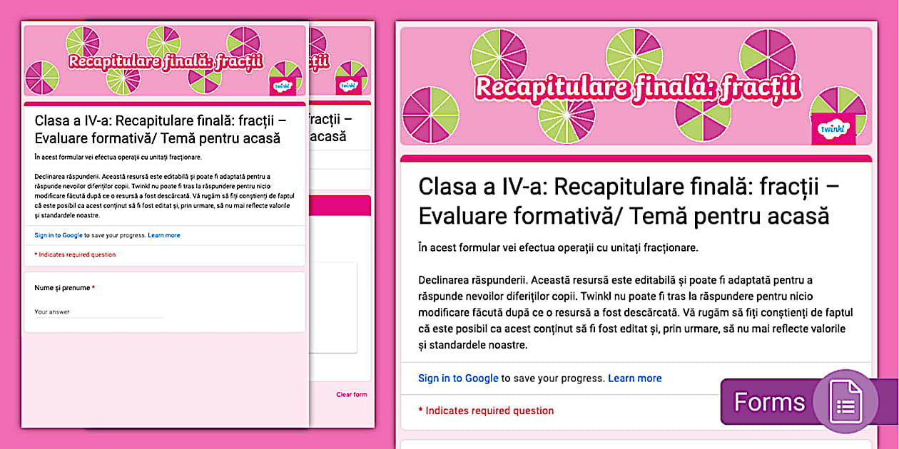 Recapitulare finală fracții Clasa 4/a IV-a – Evaluare