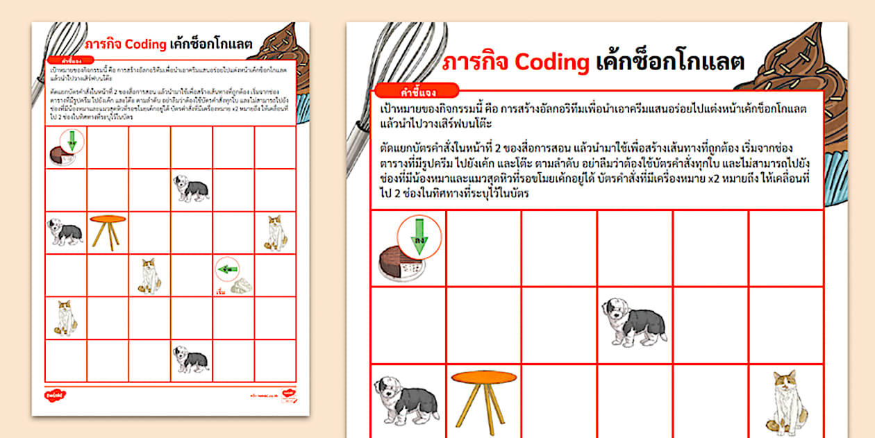 ใบงานโค้ดดิ้ง - กิจกรรม Unplugged Coding เค้กช็อกโกแลต