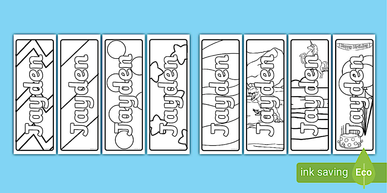 Jayden Name Simple Colouring Bookmarks | Twinkl | KS1