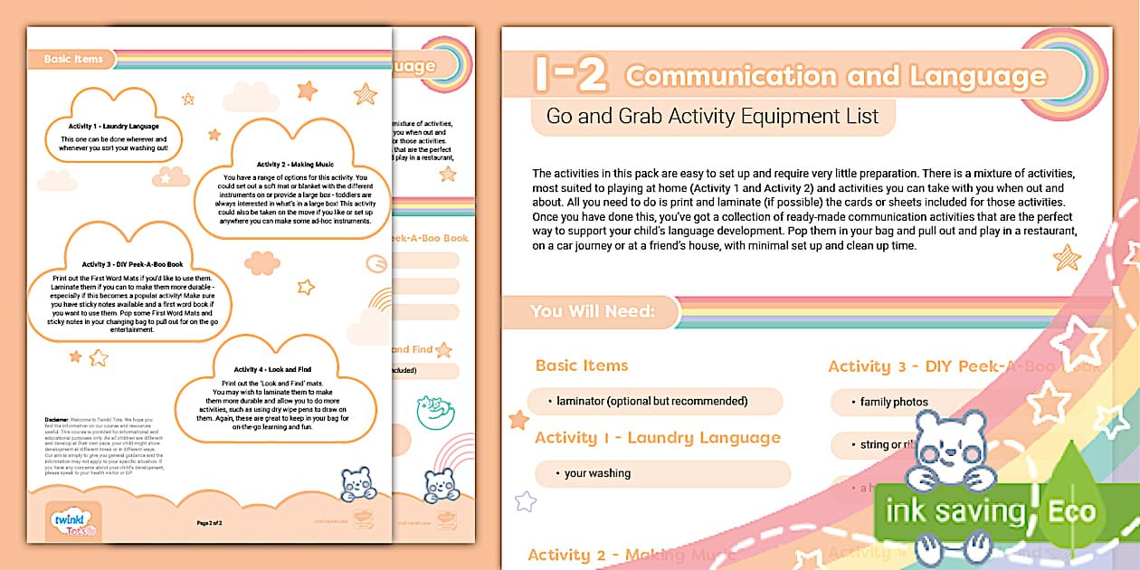 1-2 Years Communication and Language Equipment List - Twinkl
