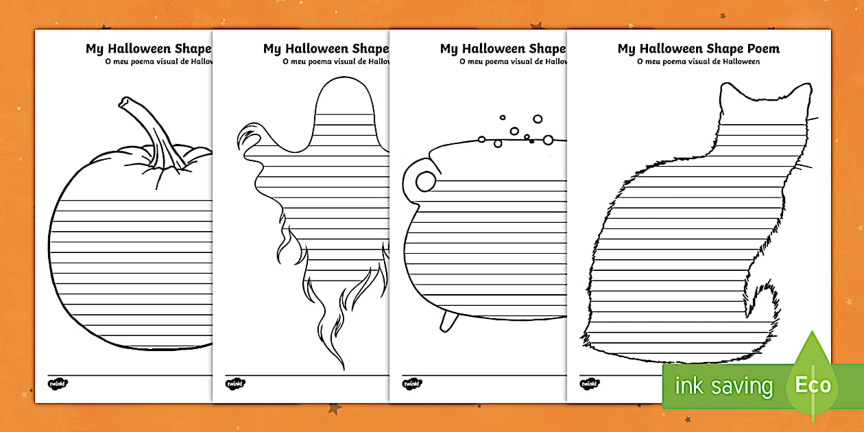 Halloween Shape Poetry Templates English/Portuguese - Twinkl