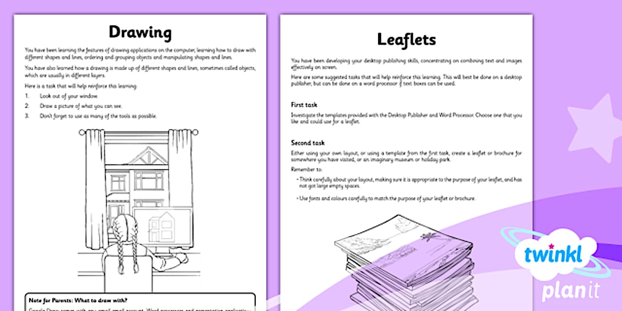 Computing: Drawing and Desktop Publishing Year 3 Unit Home Learning Tasks