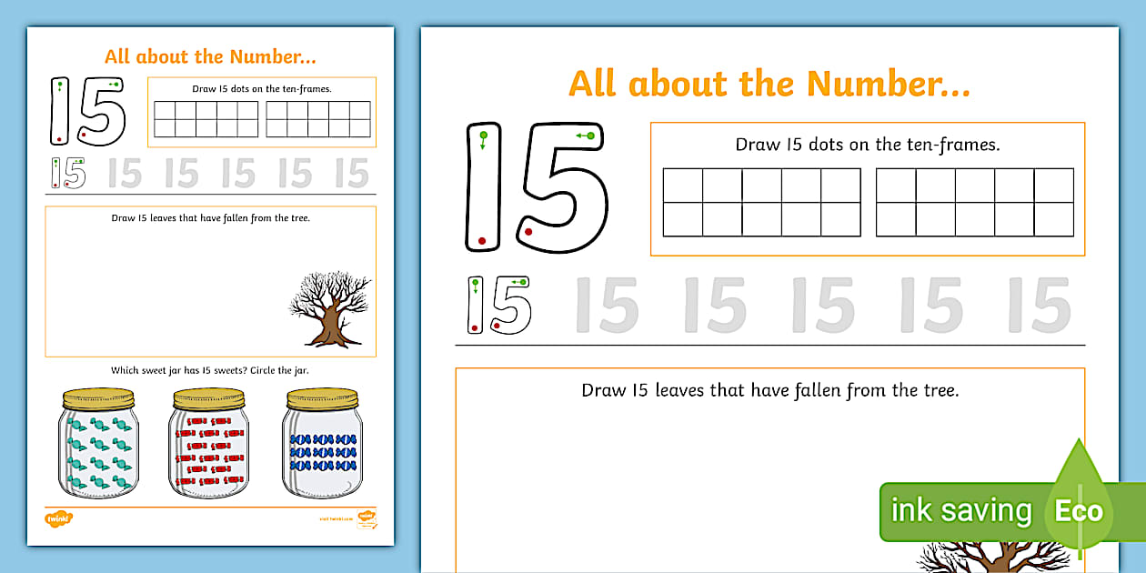 All About Number 15 Worksheet (teacher made) - Twinkl