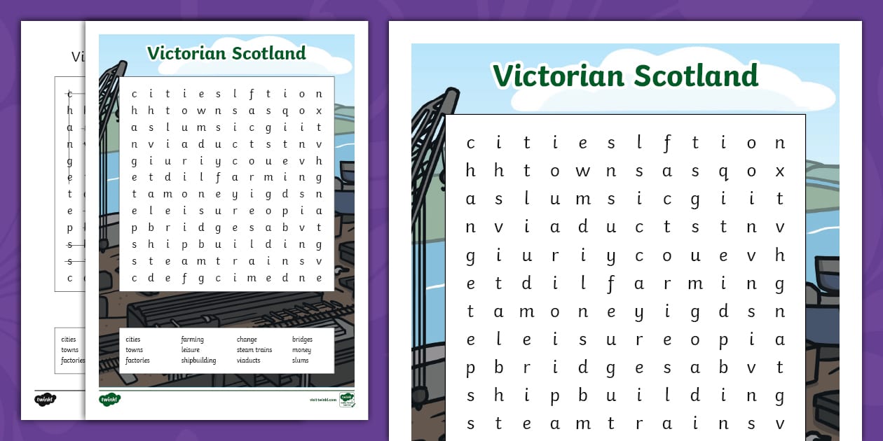 All About Victorian Scotland Word Search - Twinkl