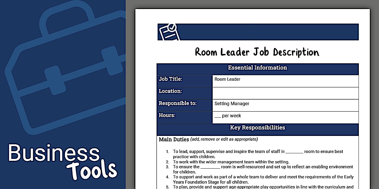 Room Leader Job Description and Person Specification for Private Early ...