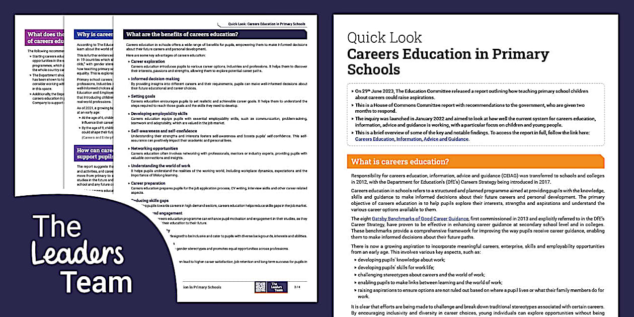 Quick Look: Careers Education in Primary Schools - SLT