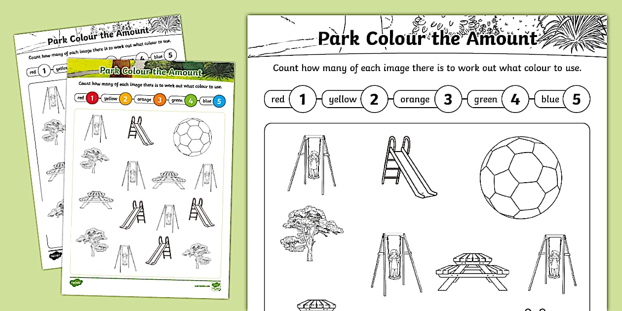 👉 Park Colour the Amount Worksheet (teacher made)
