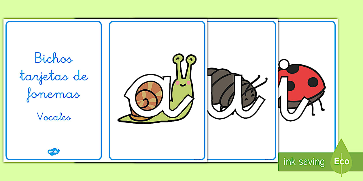 Tarjetas de fonemas: Vocales - Bichos - Twinkl