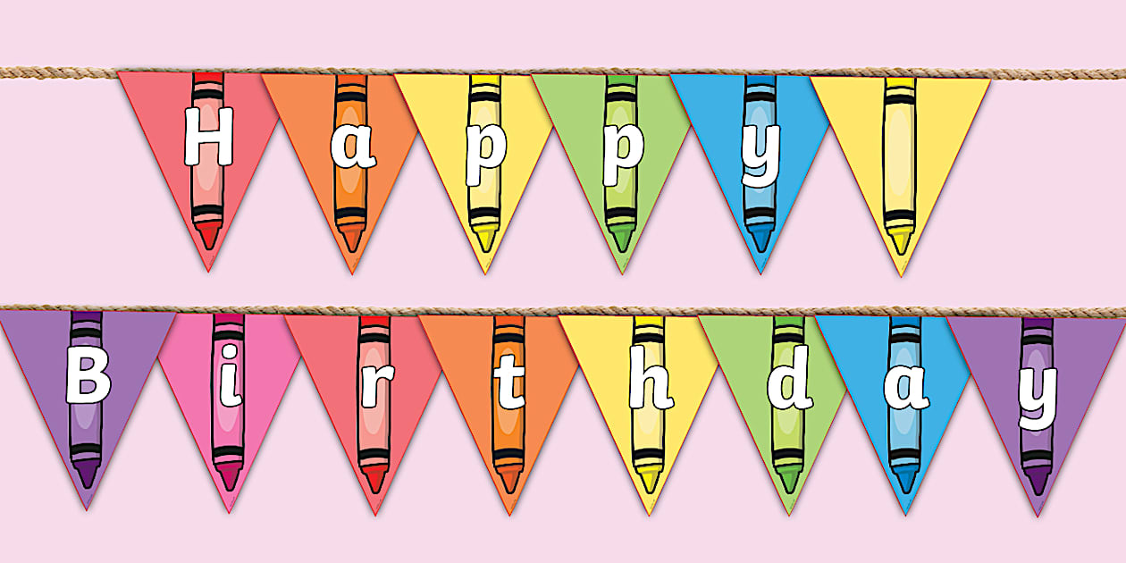 Crayon-Themed Happy Birthday Display Bunting